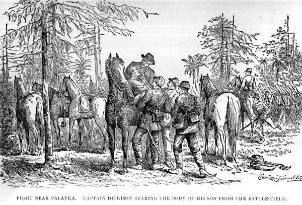 Florida Memory • Drawing of Captain Dickison bearing the body of his ...