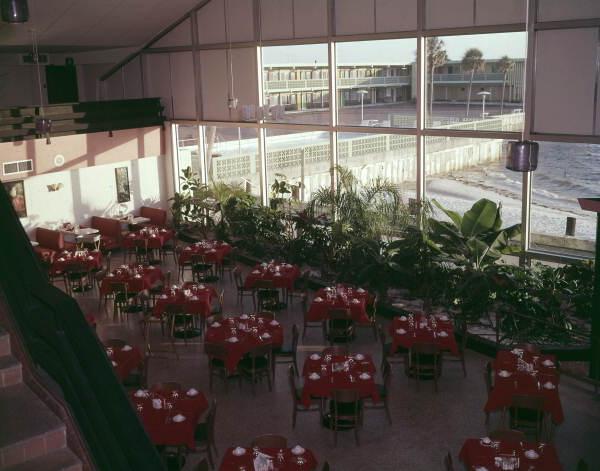 Florida Memory • Interior view overlooking a motel dining room in Florida.