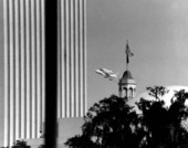 Florida Memory • View showing the space shuttle Discovery being flown ...